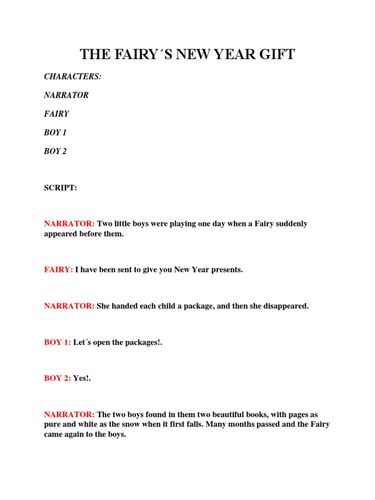 The Fairy S New Year Gift: Characters: Narrator Fairy Boy 1 Boy 2 | PDF ...