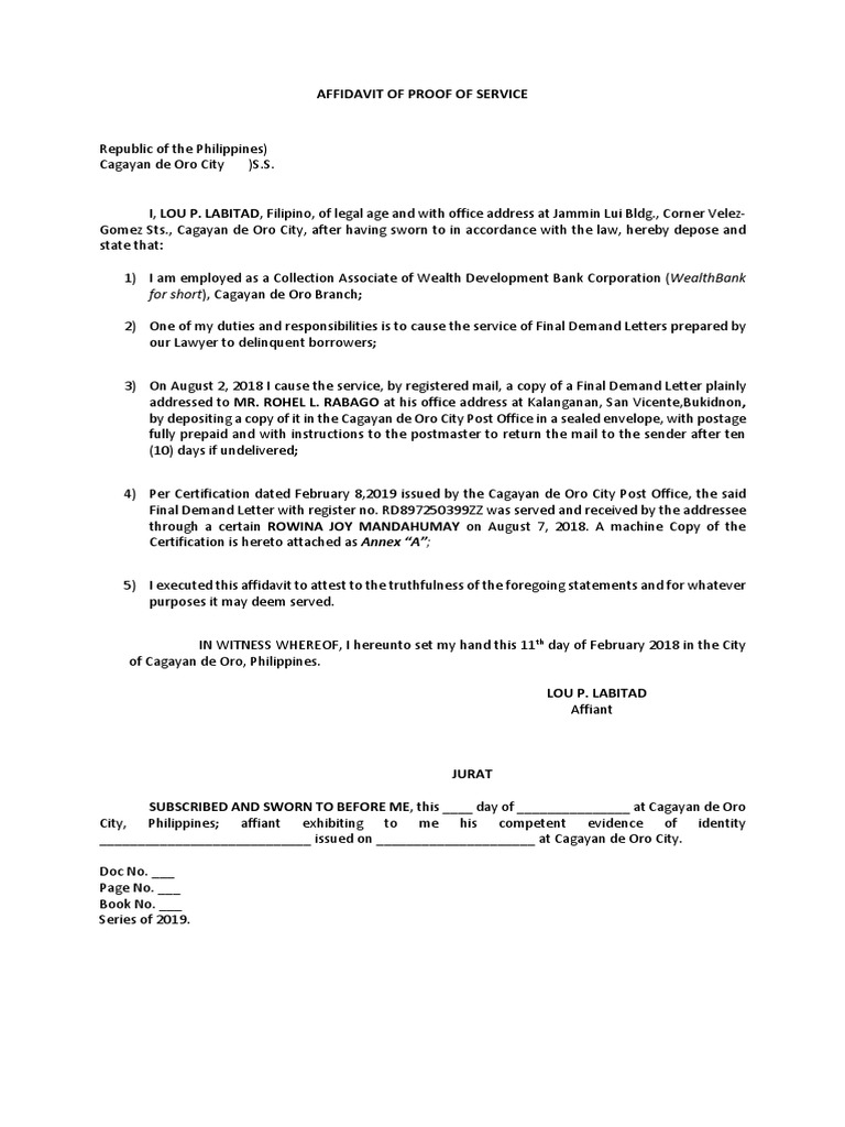 Affidavit of Proof of Service | PDF