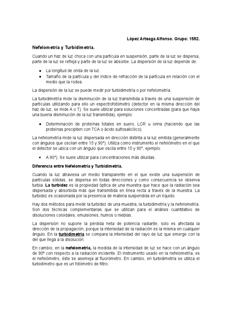 Nefelometría | PDF | Ligero | Fenomeno fisico