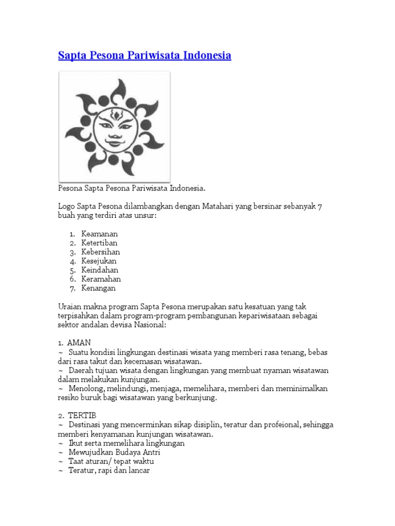 Sapta Pesona Pariwisata | PDF