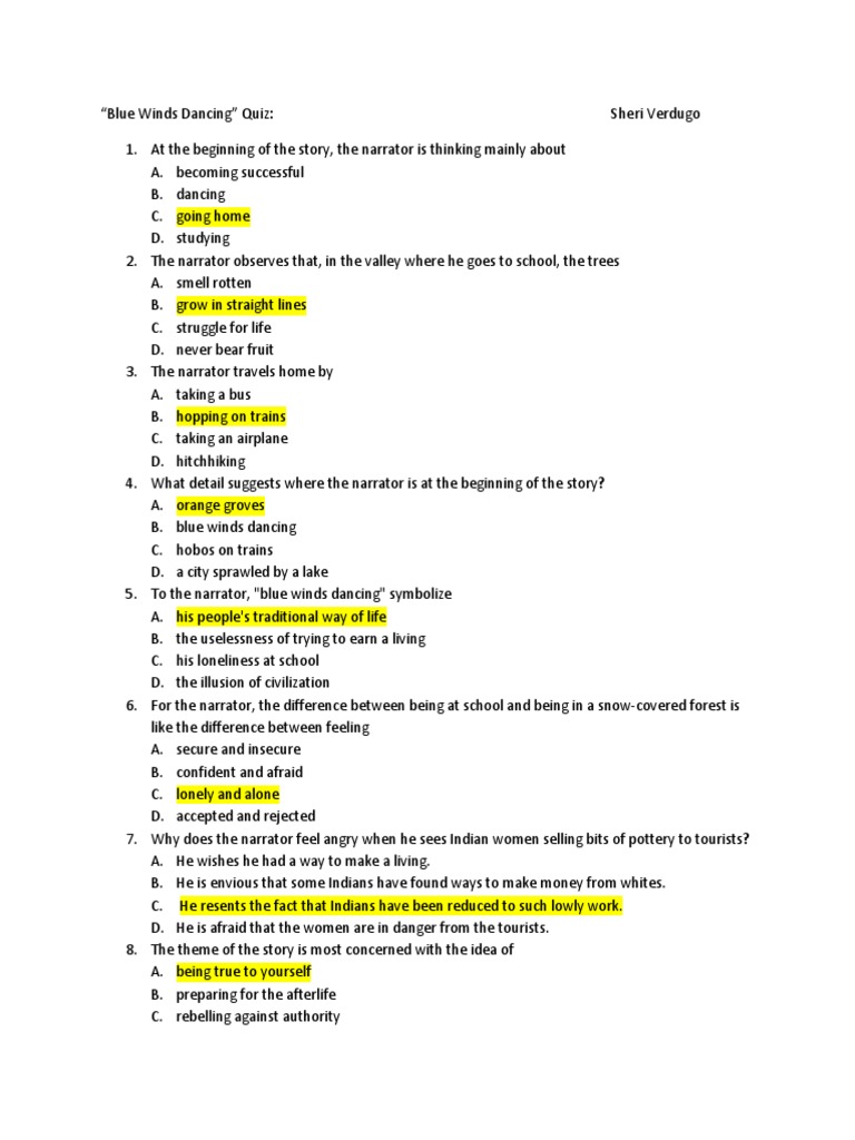 Blue Winds Dancing Quiz | PDF