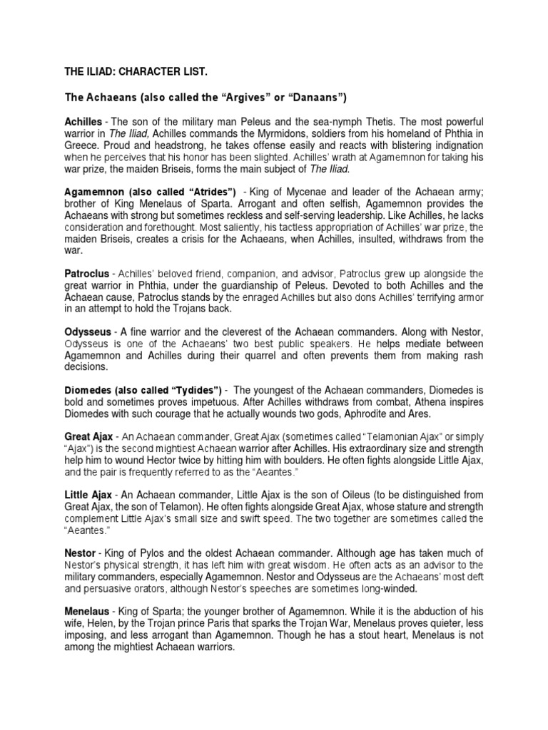 Characters in The Iliad | PDF | Hector | Achilles