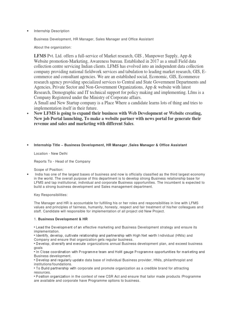 Internship Title - Business Development, HR Manager, Sales Manager ...