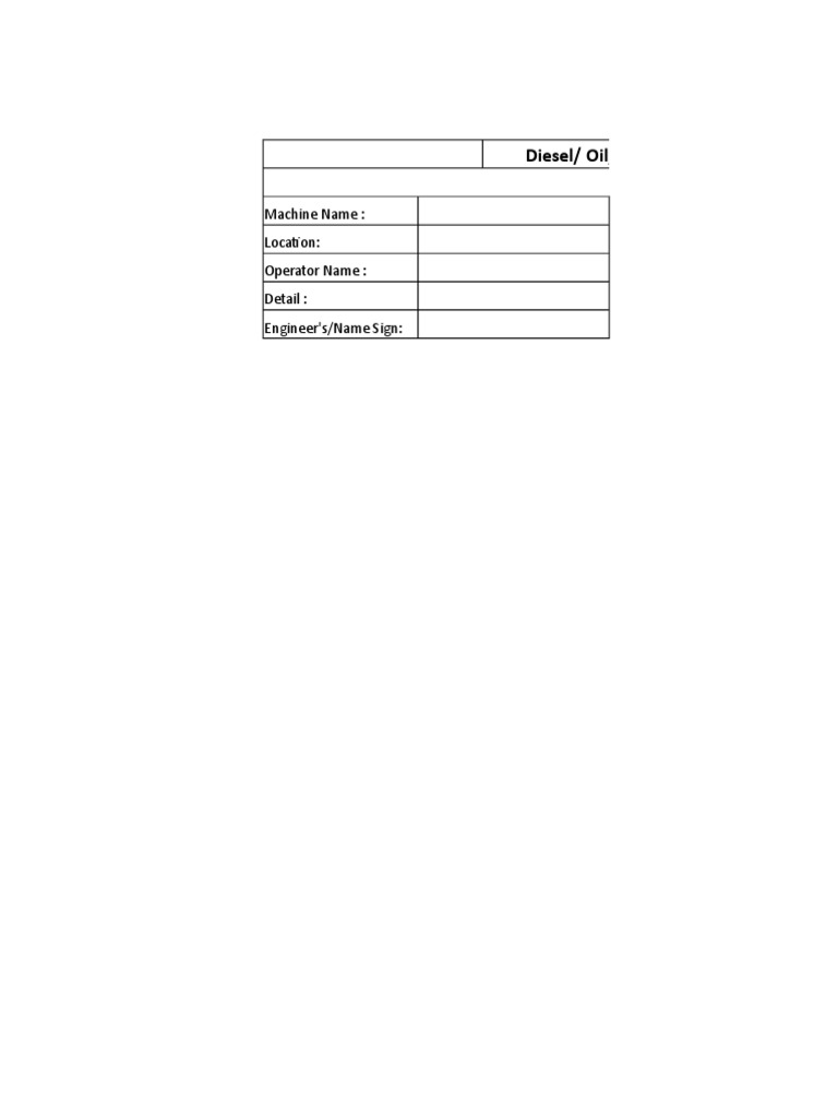 Diesel/ Oil/ Cotton/ Inserts ISSUE SLIP: Machine Name: Location ...