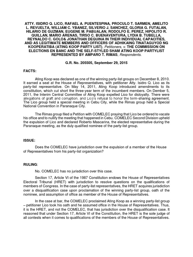 Lico V Comelec Digest | PDF | Commission On Elections (Philippines ...