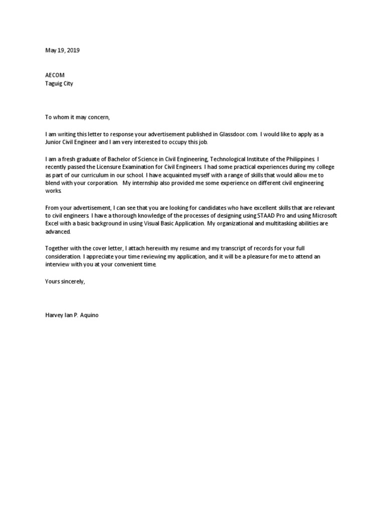 Cover Letter For AECOM | PDF