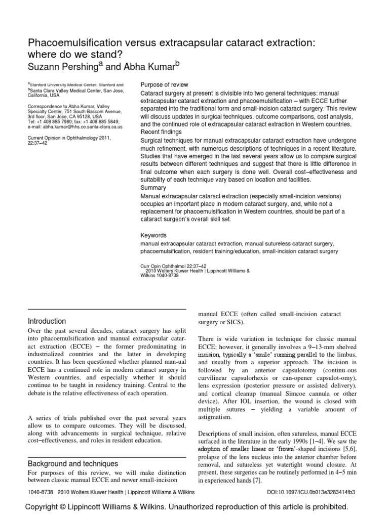 Phacoemulsification Versus Extracapsular Cataract Extraction: Where Do ...