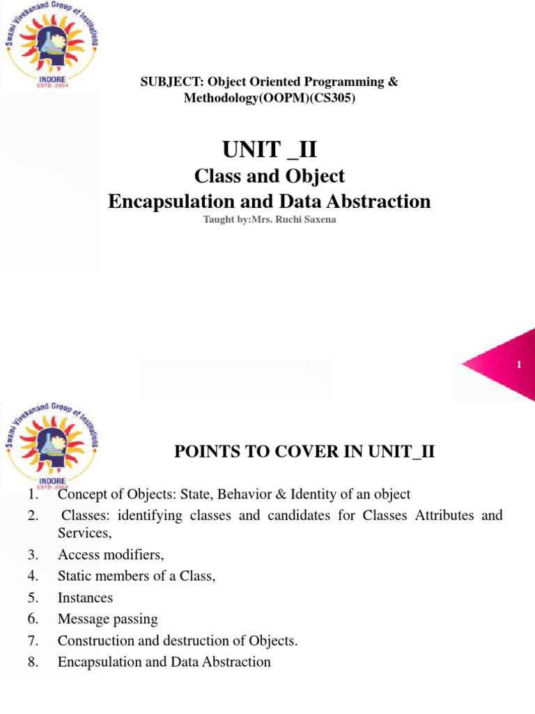 Unit - Ii: Class and Object Encapsulation and Data Abstraction | PDF | Class (Computer ...