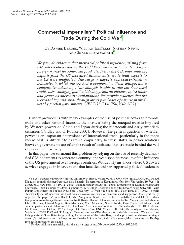 Commercial Imperialism? Political Influence and Trade During The Cold ...