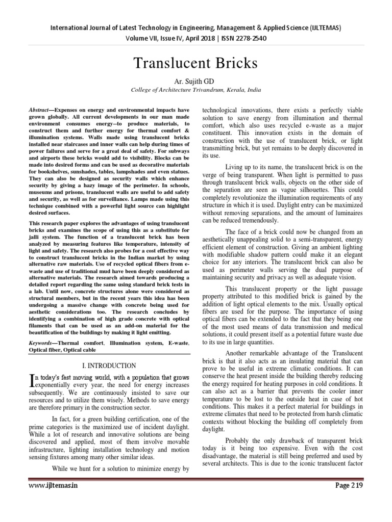 Translucent Bricks | PDF | Lighting | Optical Fiber