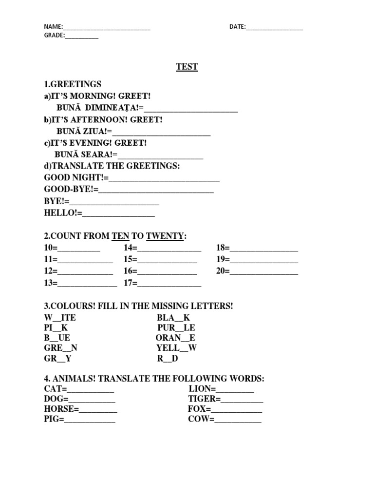 Basic Language Skills Test Template | PDF | Foreign Language Studies ...