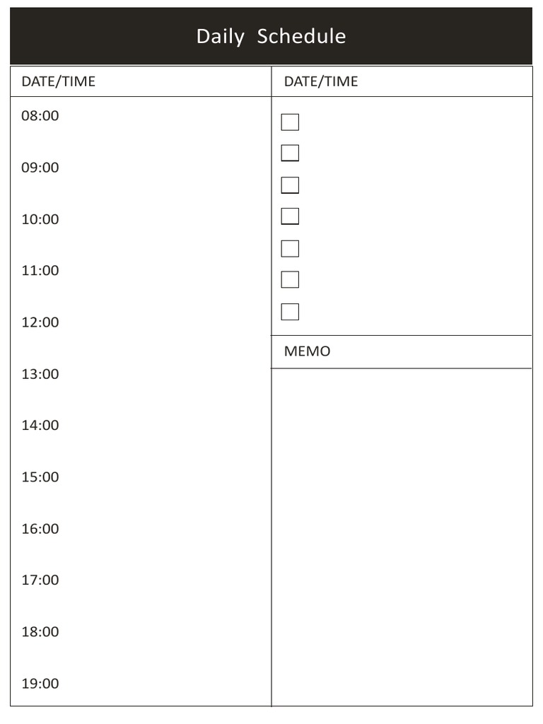 Daily Schedule Template | PDF | Cooking, Food & Wine | Home & Garden
