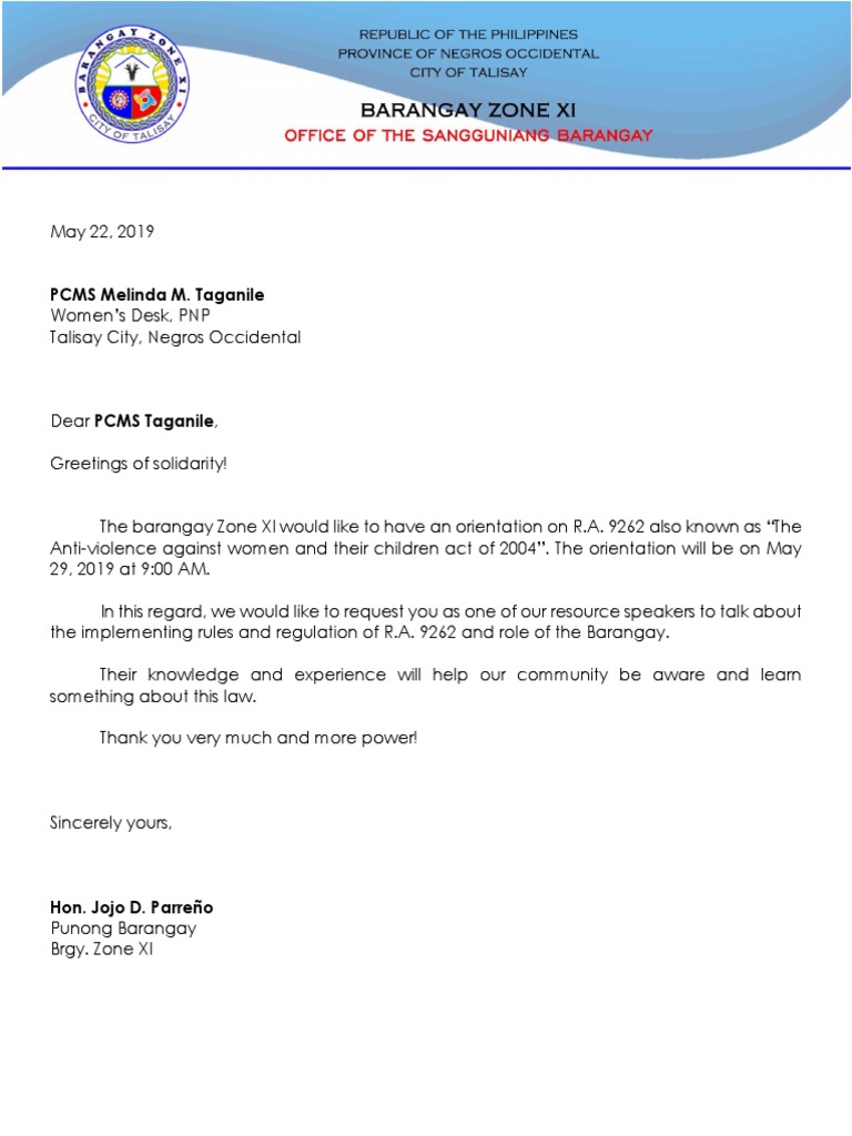 Letter Requesting PNP For A Wome's Rigth Orientation | PDF