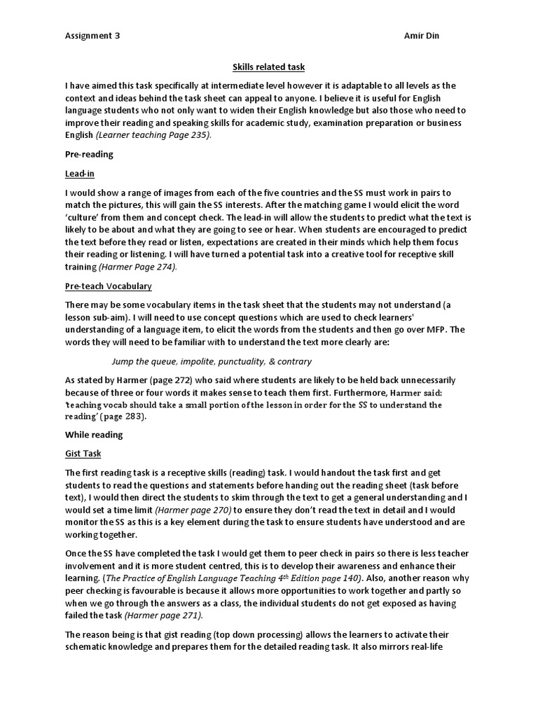Assignment 3 - Skills Related Task CELTA | PDF | Cognition | Learning