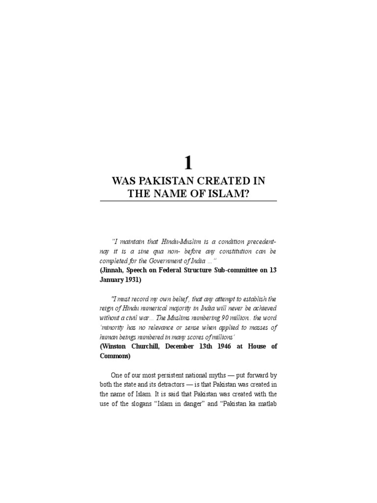 Was Pakistan Created in The Name of Isla | PDF | Muhammad Ali Jinnah ...