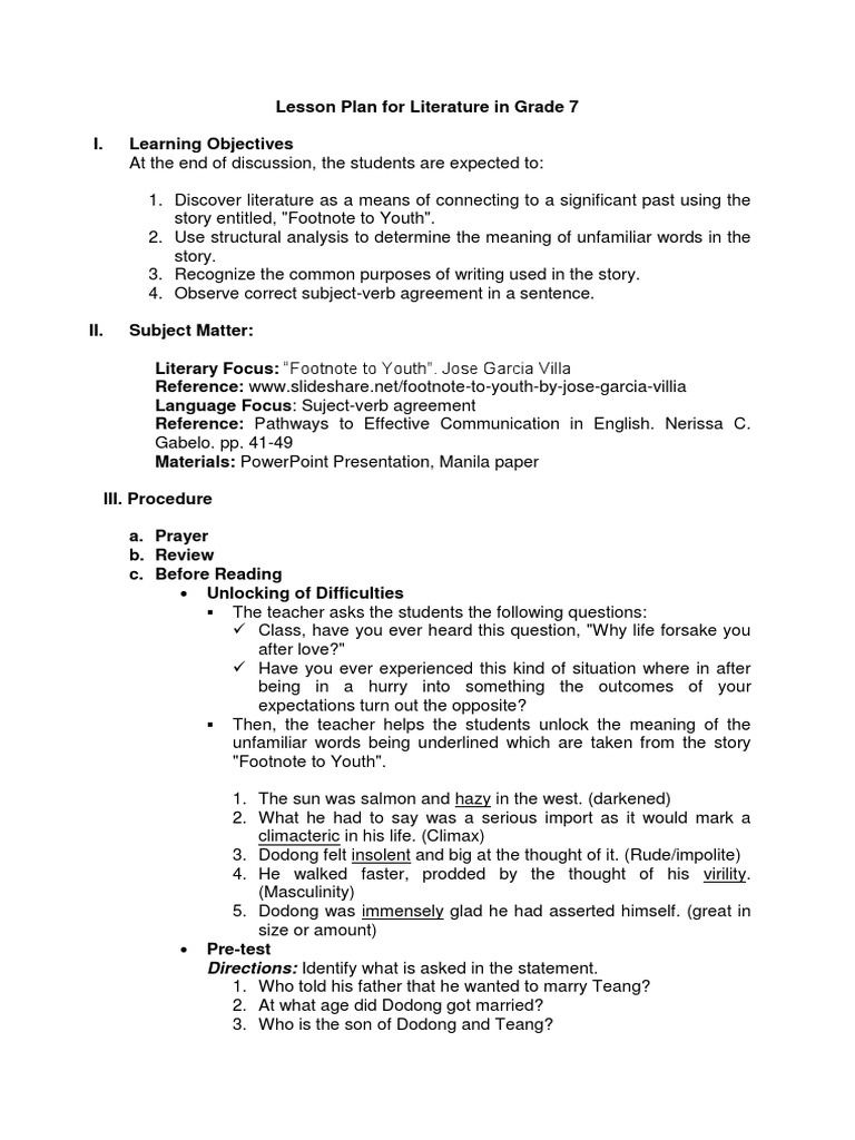 Lesson Plan For Grade 7 | PDF | Grammatical Number | Plural