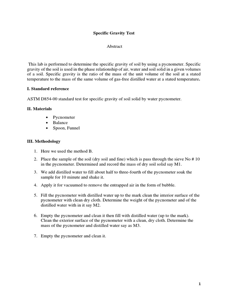 Specific Gravity Test PDF | Download Free PDF | Soil | Density