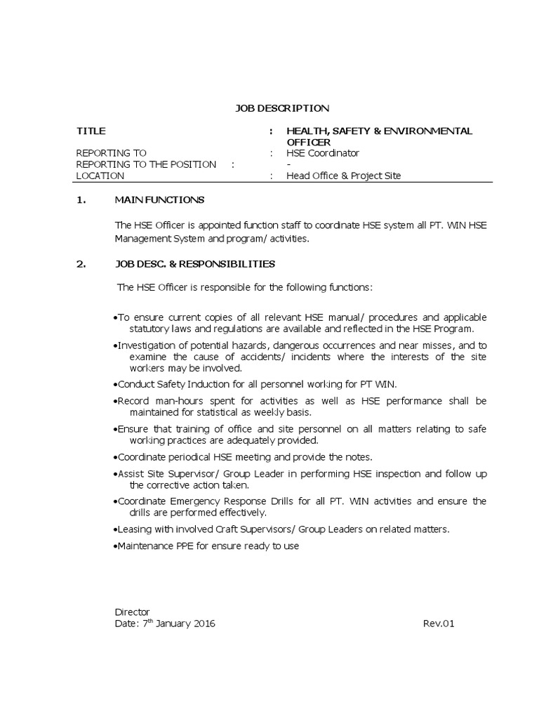 Job Description - Hse Admin-Officer | PDF