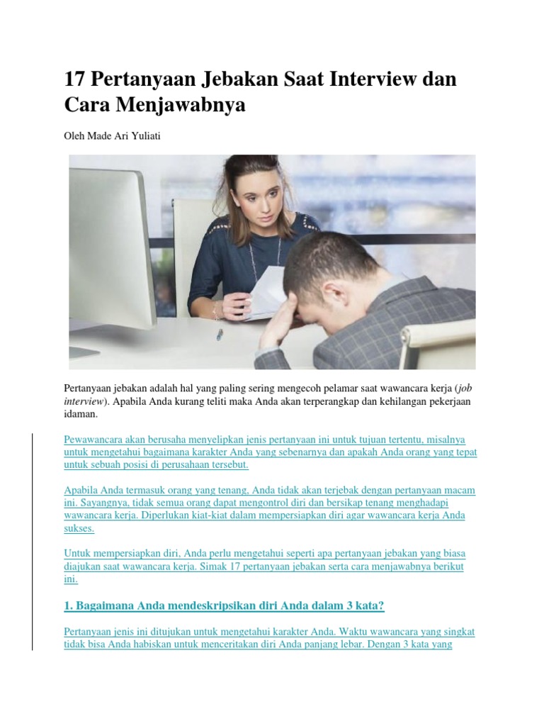 17 Pertanyaan Jebakan Saat Interview Dan Cara Menjawabnya | PDF