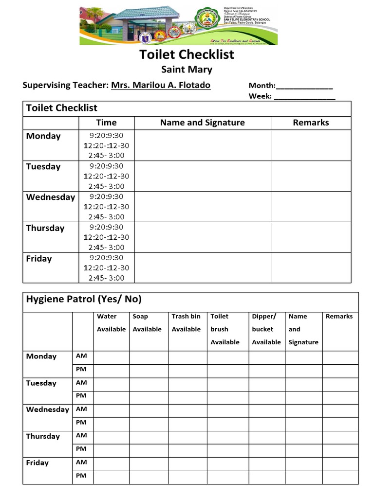 Toilet Checklist: Saint Mary | PDF