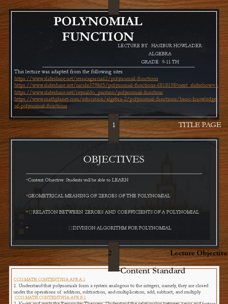 Polynomial Function: Title Page 1 | PDF | Polynomial | Factorization