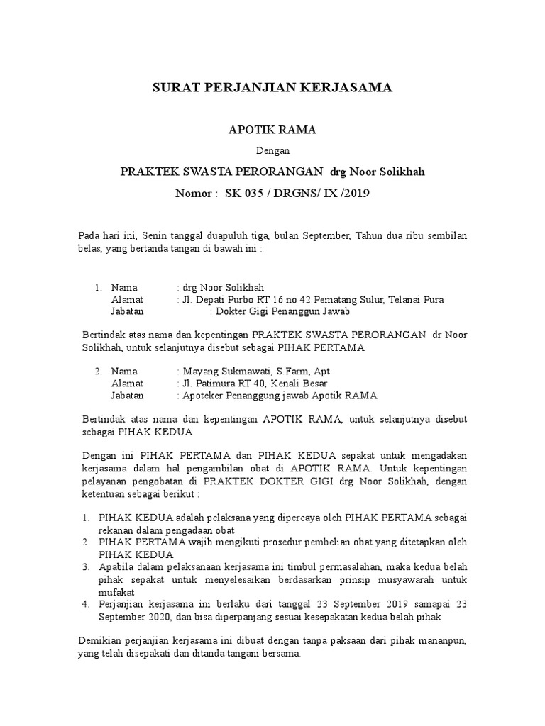 Perjanjian Kerjasama Apotek Dan Dokter Pdf Ilmu Sosial Hukum