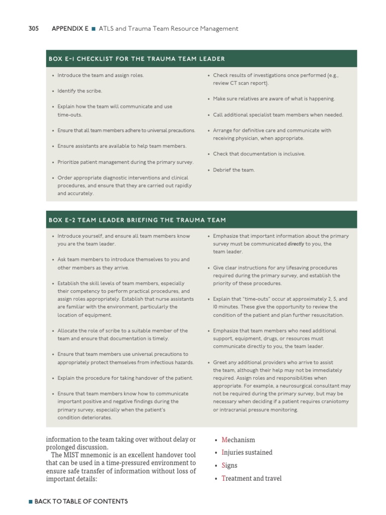 Checklist For The Trauma Team Leader | PDF | Major Trauma | Medical ...