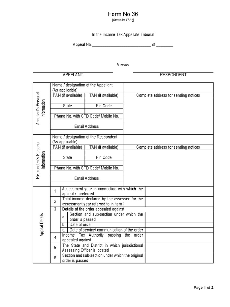 Form No.36: (See Rule 47 (1) ) | PDF | Income Tax In India | Taxation