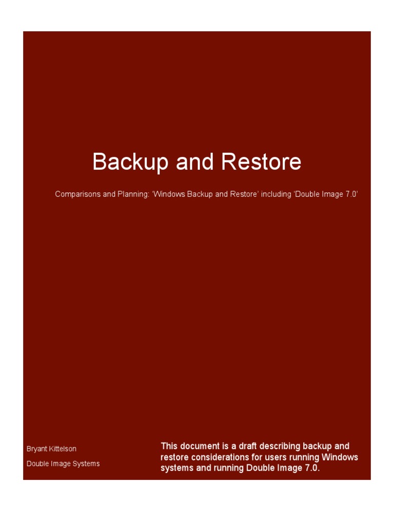 Comparisons and Planning: Windows Backup and Restore' Including Double ...