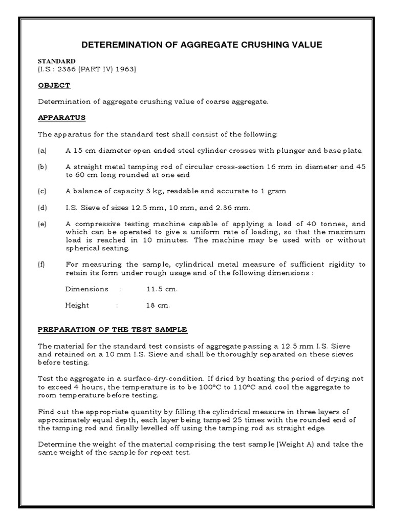 Aggregate Crushing Value Test Guide | PDF | Technology & Engineering
