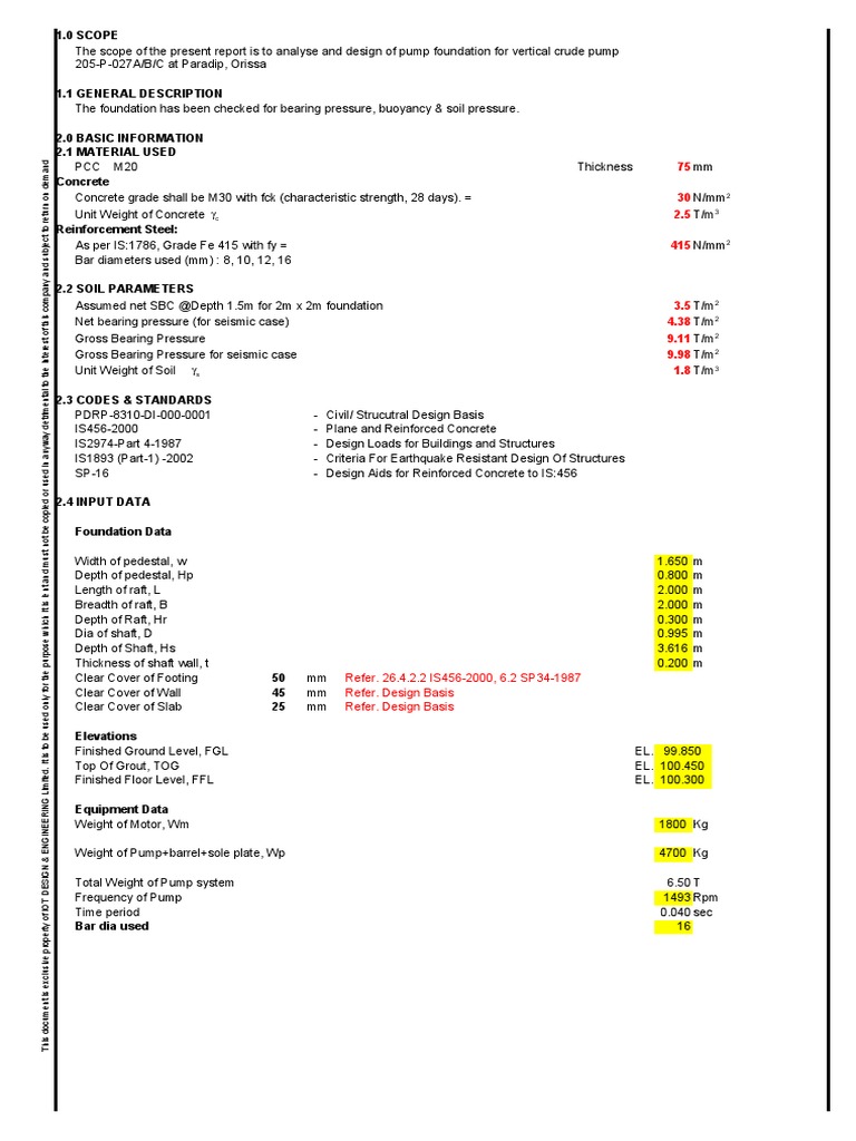 Pump Foundation Design PDF | PDF | Concrete | Reinforced Concrete
