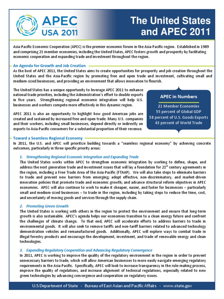 The United States and APEC 2011: An Agenda For Growth and Job Creation ...