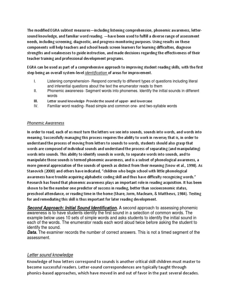 Assessing Early Reading Skills: An Analysis of the Key Components ...