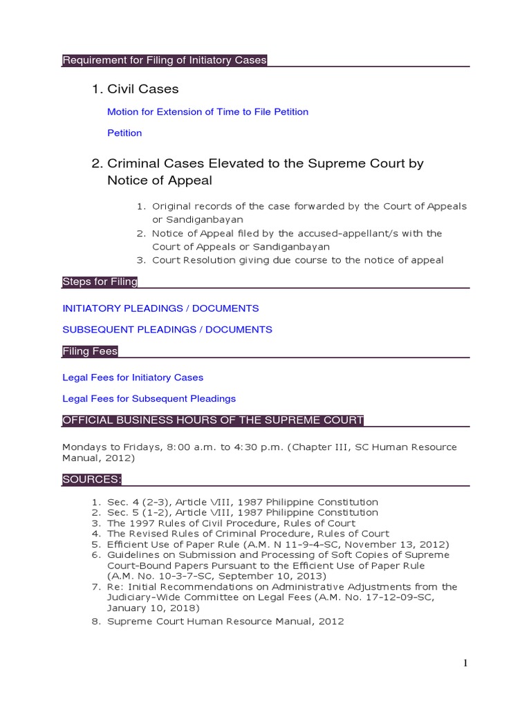 Filing Requirements for Supreme Court Cases | PDF | Supreme Courts ...