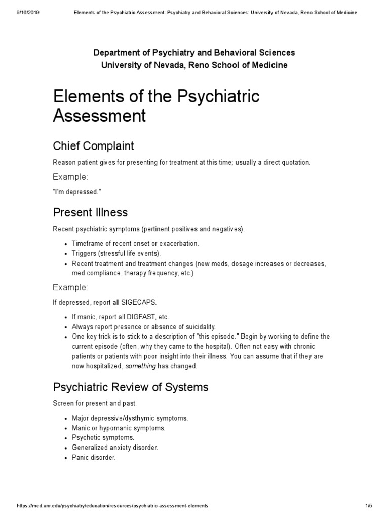 Elements of The Psychiatric Assessment | PDF | Mania | Mental Disorder