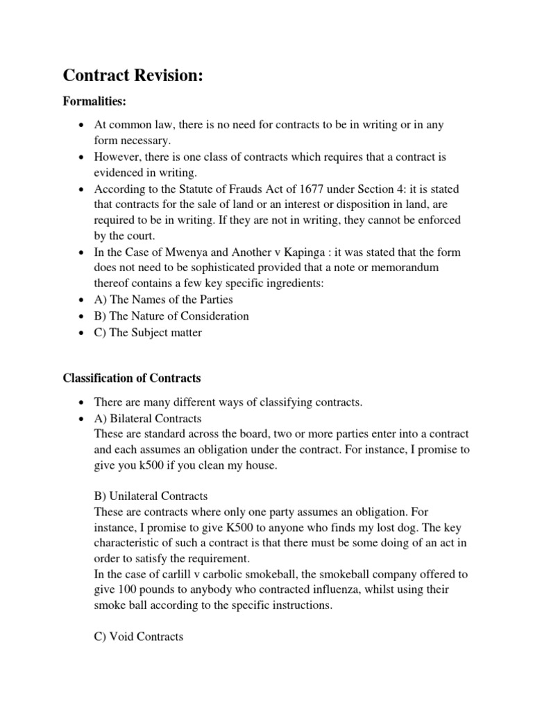 Contract Revision Notes | Download Free PDF | Contractual Term | Breach ...