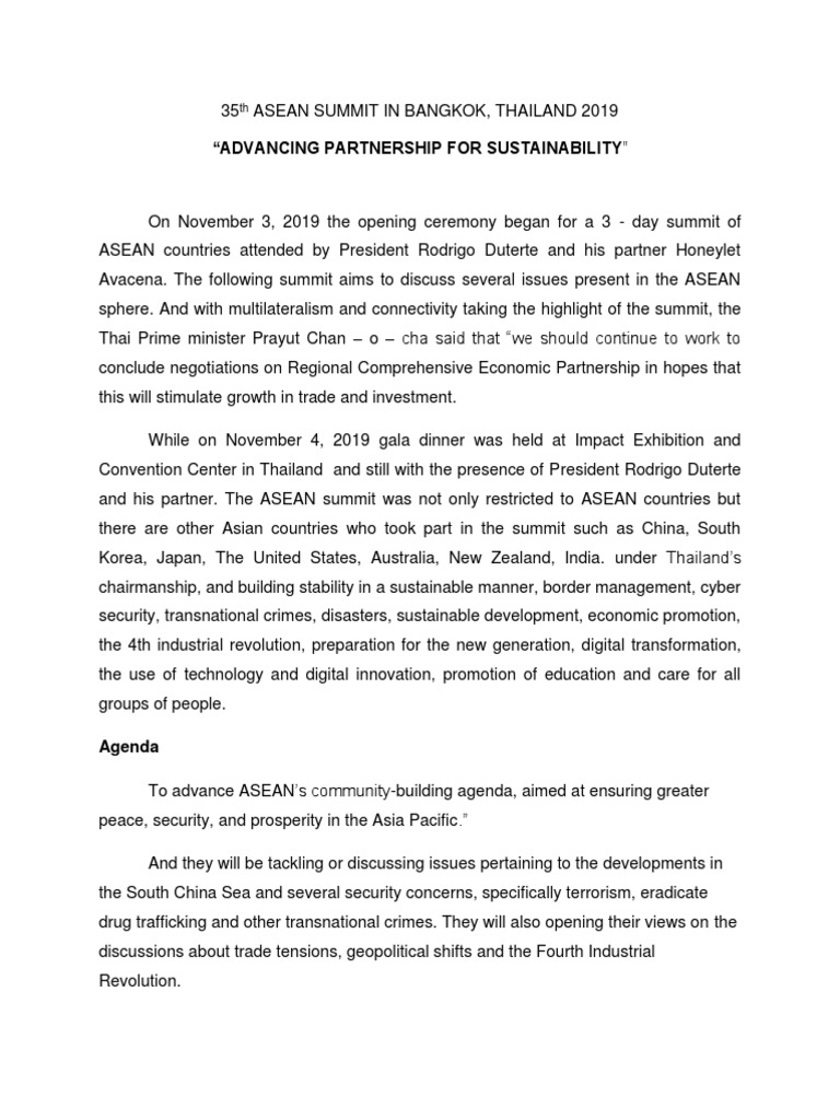 35th Asean Summit in Bangkok | PDF | Association Of Southeast Asian ...