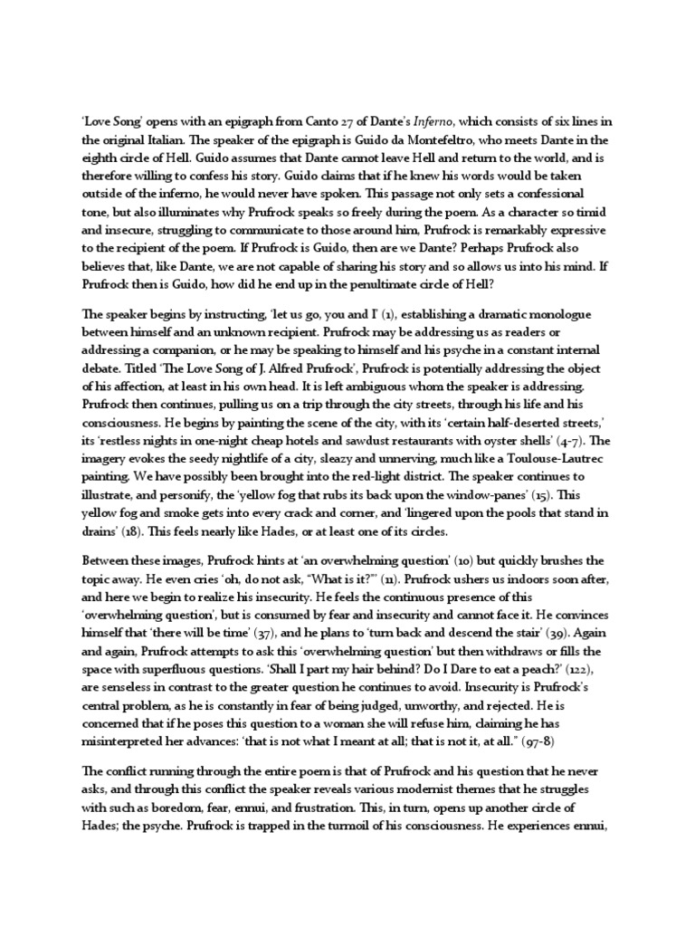 The Love Song of J. Alfred Prufrock, A Critical Analysis | PDF | Poems ...