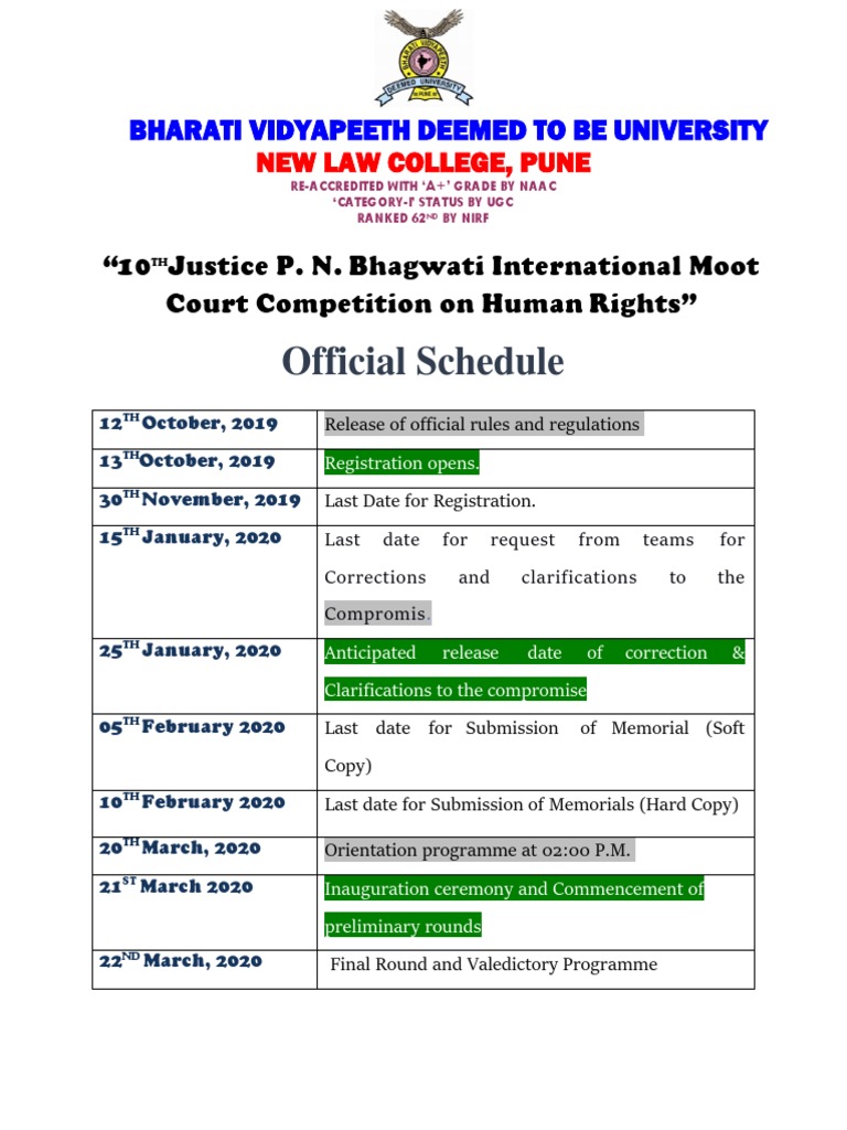 Official Schedule: Bharati Vidyapeeth Deemed To Be University | PDF