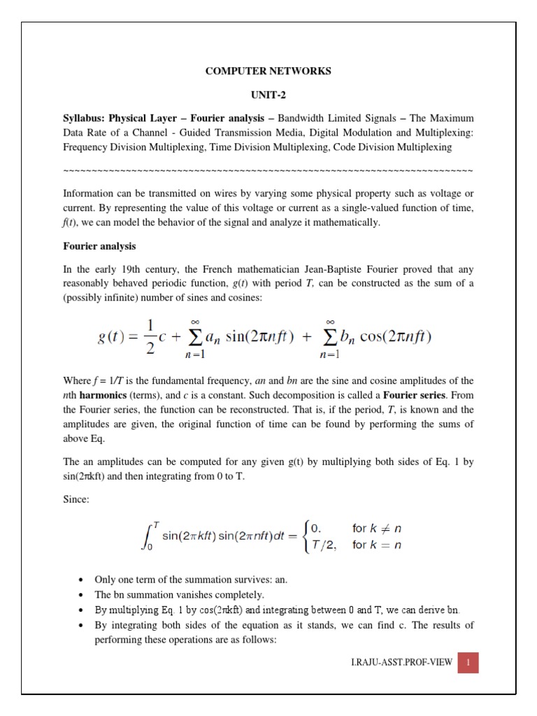 Computer Networks UNIT-2 Syllabus: Physical Layer - Fourier Analysis - Bandwidth Limited Signals ...