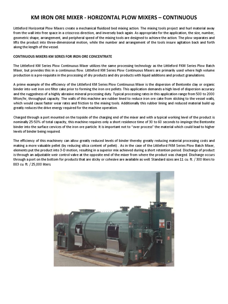 KM Iron Ore Mixer - Horizontal Plow Mixers - Continuous | PDF | Plough ...