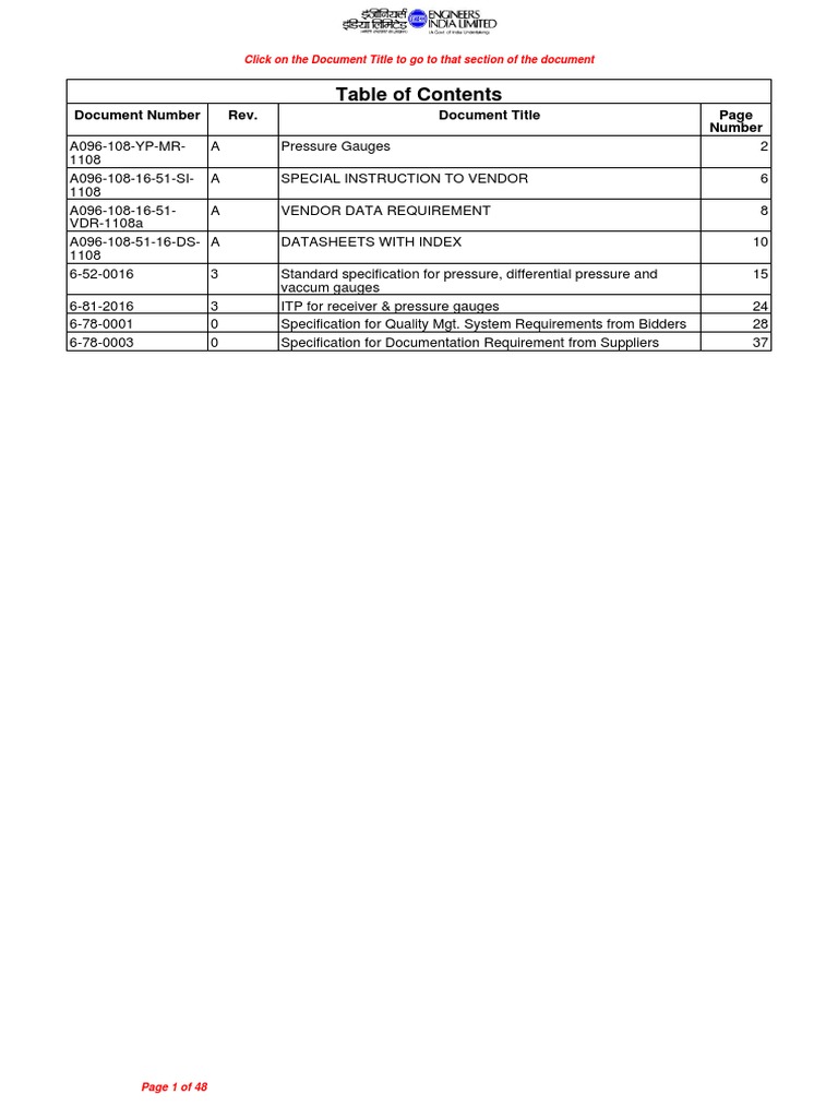 Document Number Rev. Document Title Number: Click On The Document Title ...