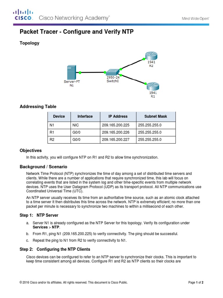10.2.1.4 Packet Tracer - Configure and Verify NTP | PDF | Network ...