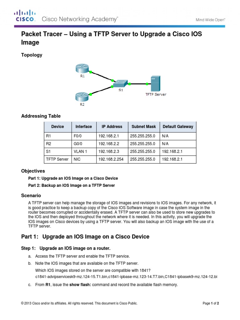 10 3 3 5 Packet Tracer Using A Tftp Server To Upgrade A Cisco Ios