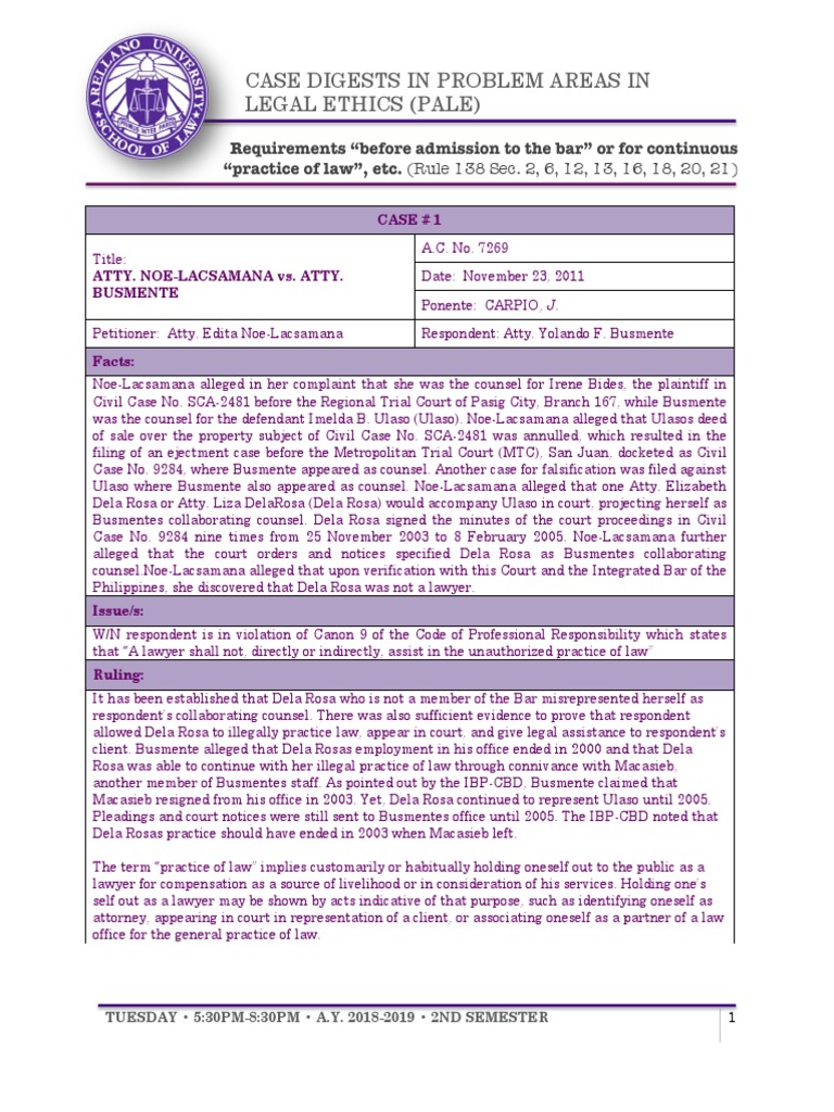 Case Digests in Pale | PDF | Lawyer | Practice Of Law