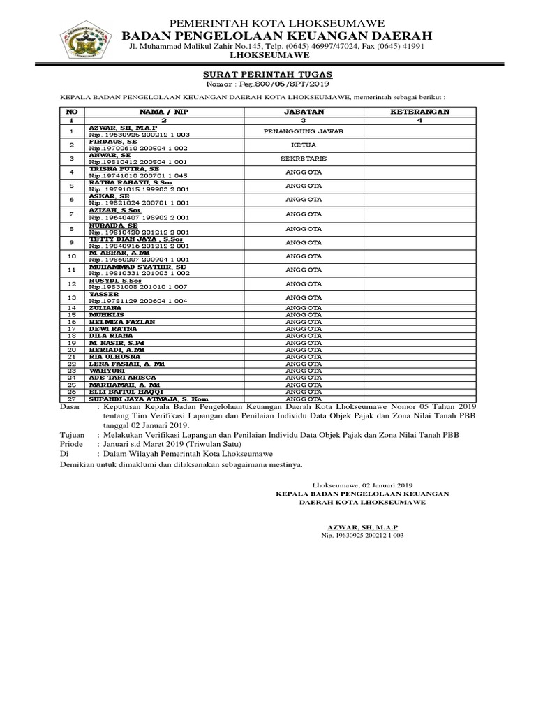 SPT Tim Verifikasi Lapangan Dan Penilaian Individu Data Objek Pajak Dan Zona Nilai Tanah PBB | PDF