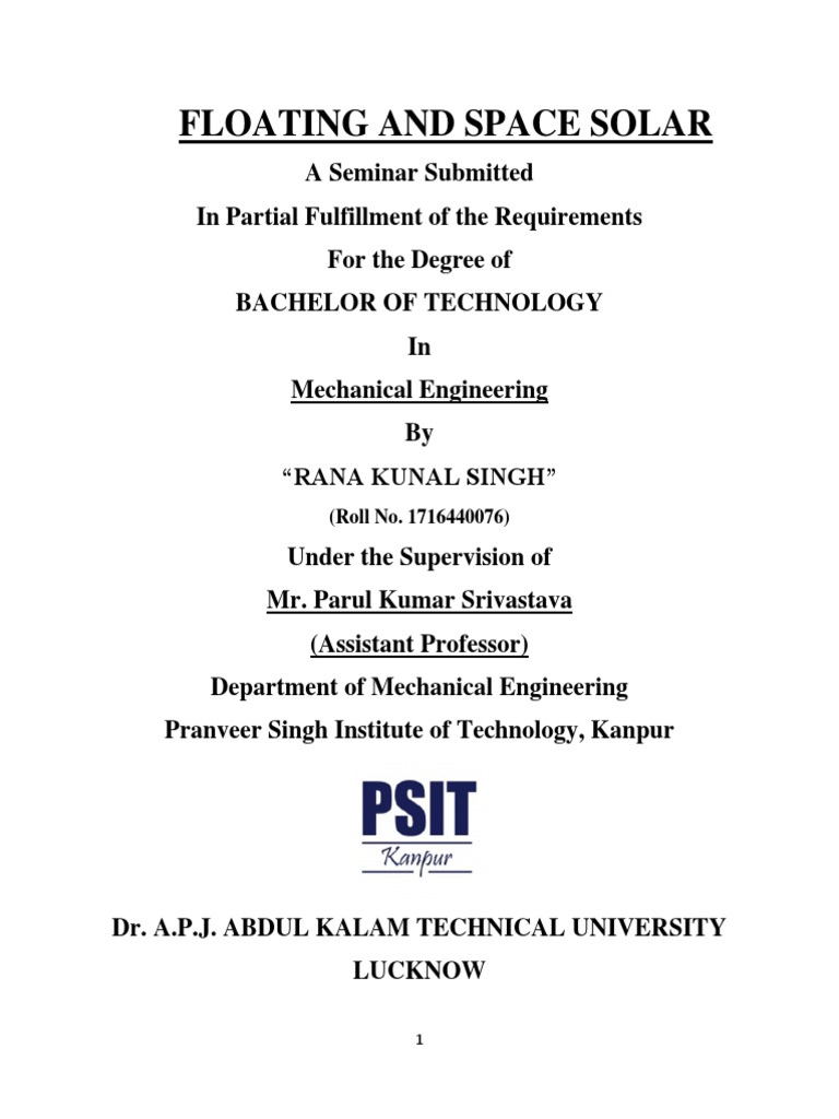 Floating and Space Solar: (Roll No. 1716440076) | PDF | Solar Power ...