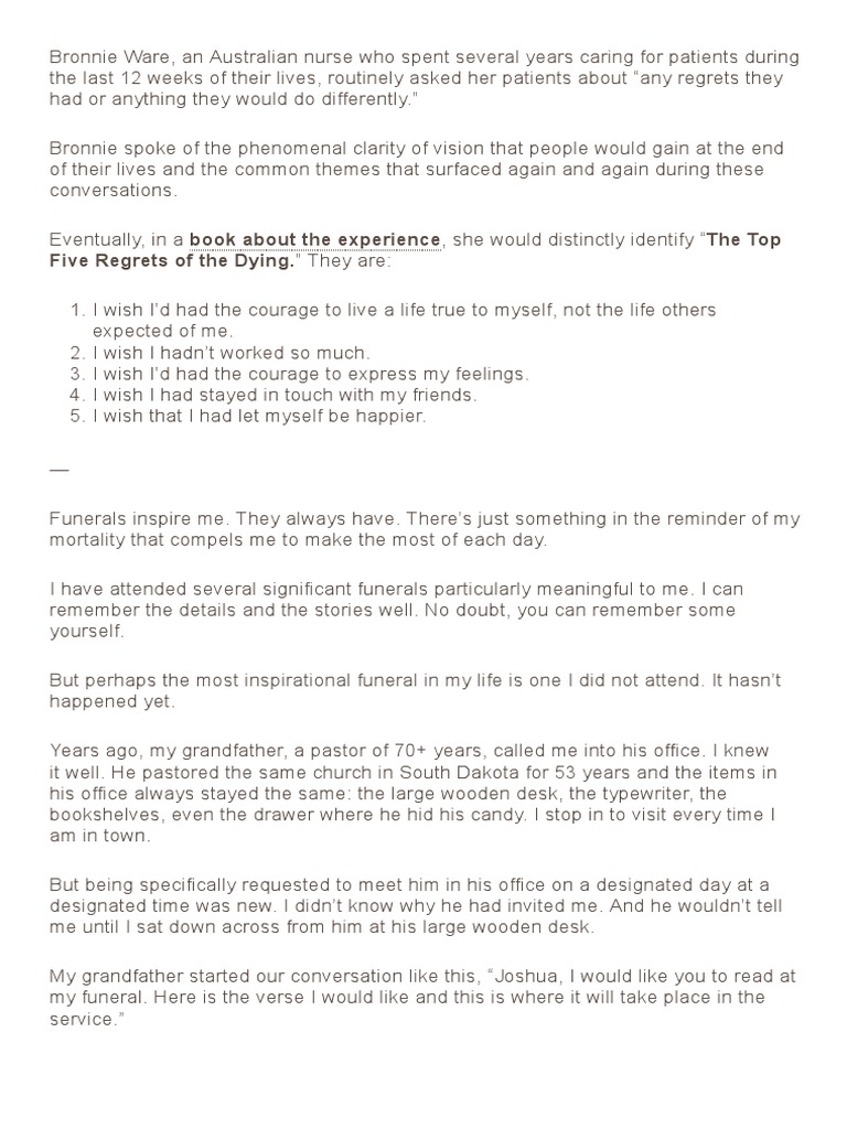 Top Five Regrets of The Dying | PDF | Love