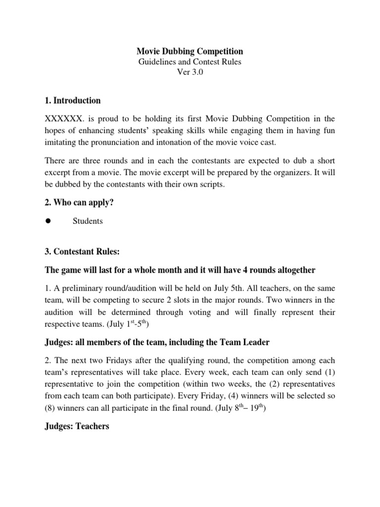 Movie Dubbing Competition Guidelines | PDF | Audition