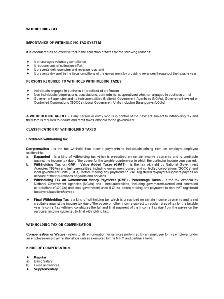 Taxation - Withholding Tax | PDF | Withholding Tax | Income Tax